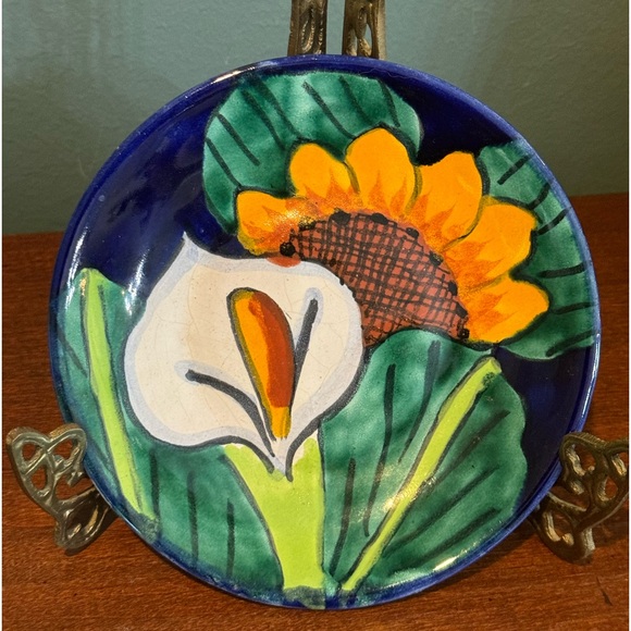 Accents | Mexican Pottery Plate Sunflower And Lily | Poshmark